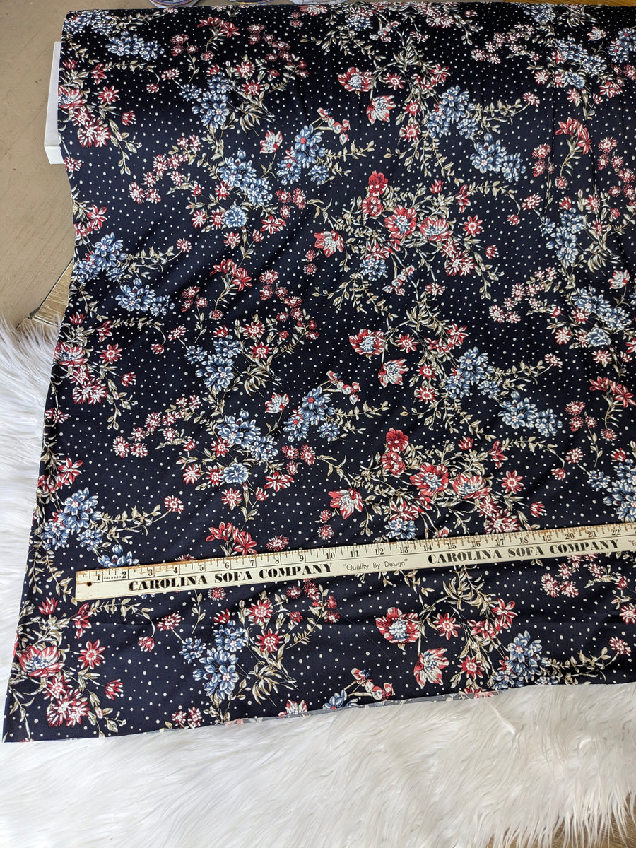 Red & Blue Floral on Navy DTY w/ Embossed Puff | By the Half Yard – Elegant Threads Co.
