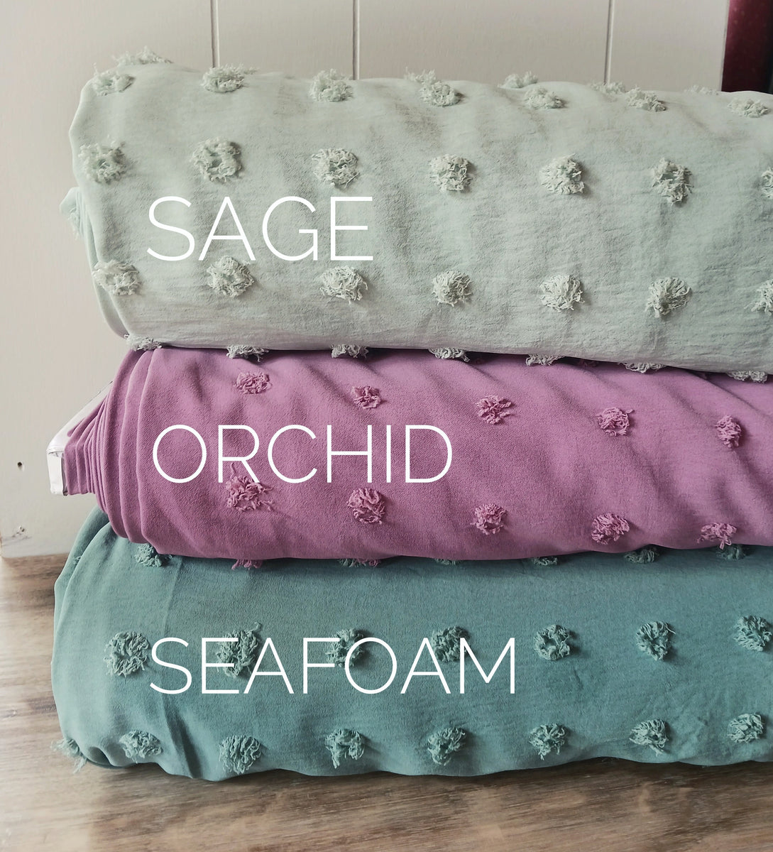 Pastel Dusty Sage Polyester Swiss Large Dots | Textured Solids|By the – Elegant Threads Co.